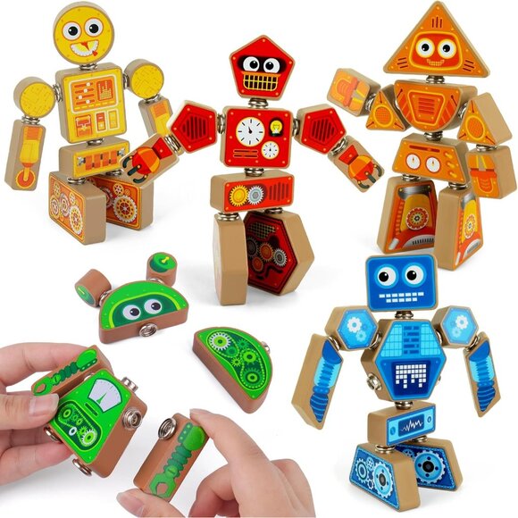 Matching Sets | Snap Together Robot Builders For Toddlers Wooden Take ...